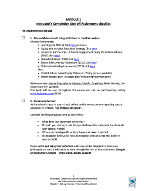 Fillable Online MODULE 1 Instructors Completion Sign off Assignment ...