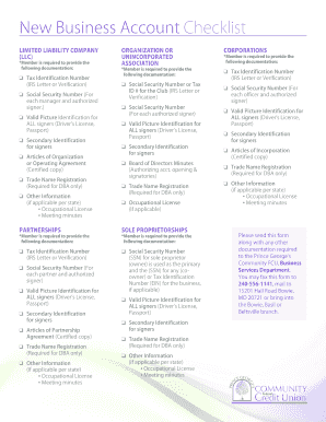 Fillable Online princegeorgescfcu New Business Account Checklist ...