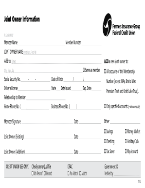 Fillable Online Joint Owner Information - figfcucom Fax Email Print ...