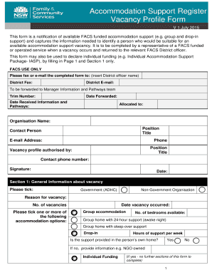 Fillable Online Accommodation Support Register Vacancy Profile Form Fax ...