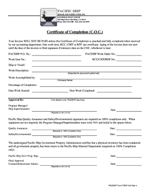 Fillable Online Certificate of Completion COC - pacshipcom Fax Email ...