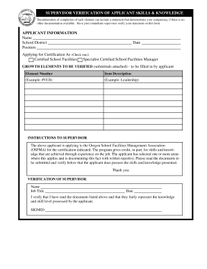 Fillable Online osfma SUPERVISOR VERIFICATION OF APPLICANT SKILLS ...