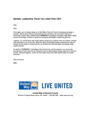 Fillable Online Sample: Leadership Thank You Letter from CEO Fax Email ...