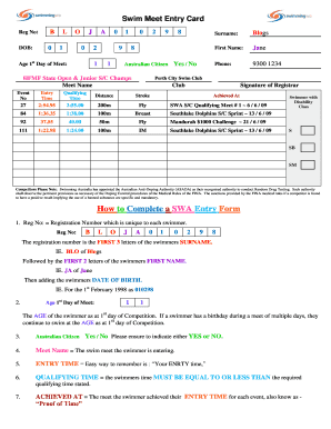 Fillable Online perthcity org How to Complete a SWA Entry Form ...
