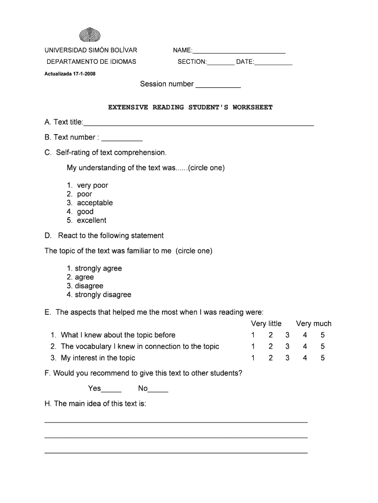 Fillable Online EXTENSIVE READING STUDENTS WORKSHEET Fax Email Print - pdfFiller