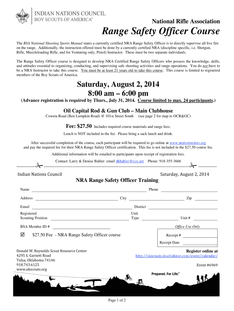 Fillable Online Range Safety Officer Course - OkScoutsorg Fax Email ...