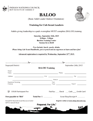 Fillable Online BALOO (Basic Adult Leader Outdoor Orientation) Training ...