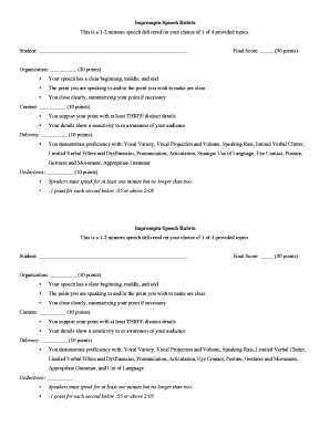 Fillable Online Impromptu Speech Rubric Fax Email Print - pdfFiller