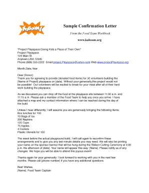 Fillable Online Sample Confirmation Letter Sample - KaBOOM Fax Email ...