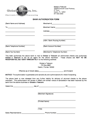 Fillable Online BANK AUTHORIZATION FORM - sbscentralcom Fax Email Print ...