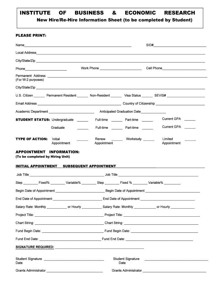 Fillable Online groups haas berkeley New HireRe-Hire Information Sheet ...