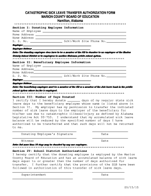 Fillable Online CATASTROPHIC SICK LEAVE TRANSFER AUTHORIZATION FORM MARION Fax Email Print ...