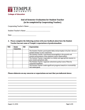Fillable Online education temple End-of-Semester Evaluation for Student ...