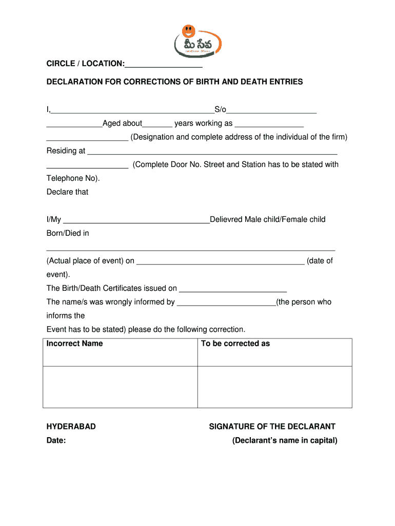 Birth Correction Declaration Form - Fill Online, Printable, Fillable ...