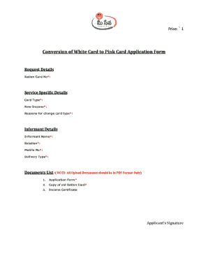 Fillable Online Conversion of White Card to Pink Card Application Form ...