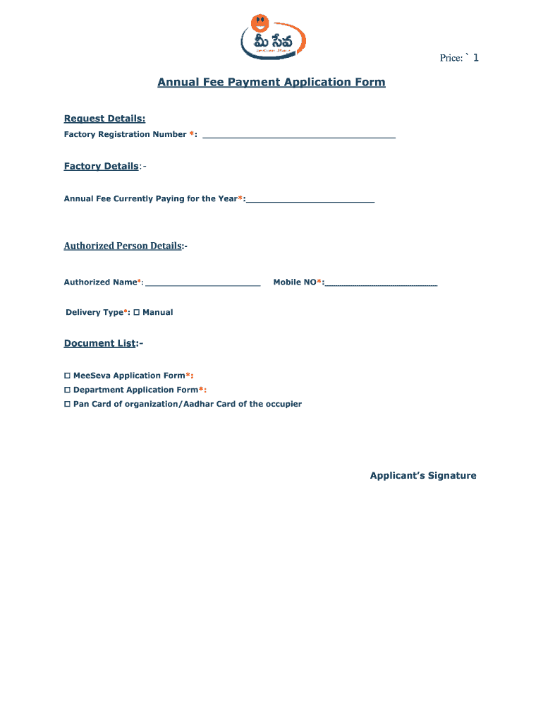 Fillable Online Annual license Fee Payment Application Form - Meeseva ...