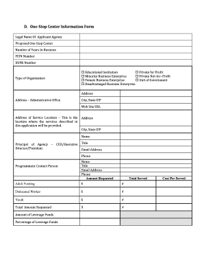 Fillable Online workforceboard D One-Stop Center Information Form Fax ...