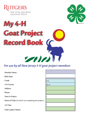 Fillable Online My 4-H Goat Project Record Book - Rutgers University ...