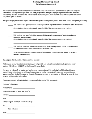 Fillable Online Our Lady of Perpetual Help School Scrip Program Agreement Fax Email Print ...