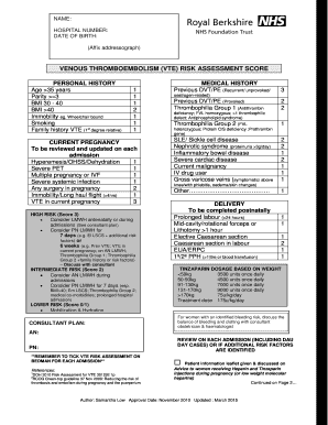 Fillable Online royalberkshire nhs VTE Risk Assessment Form updated ...