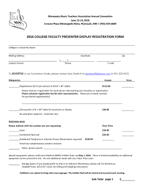 Fillable Online 2016 COLLEGE FACULTY PRESENTER DISPLAY REGISTRATION ...