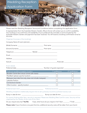 Fillable Online Wedding Reception Application Form Fax Email Print ...