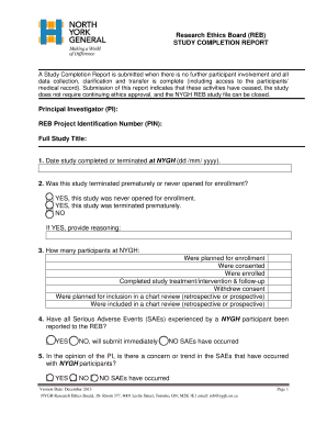 Fillable Online Research Ethics Board REB STUDY COMPLETION REPORT Fax Email Print - pdfFiller