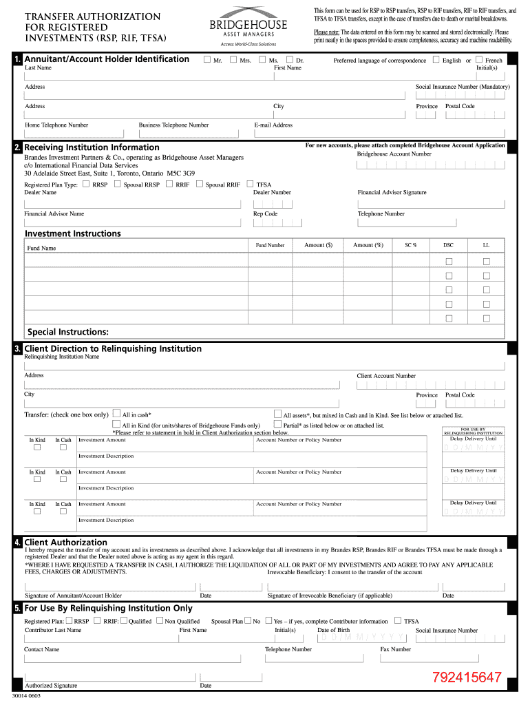 Fillable Online This form can be used for RSP to RSP transfers, RSP to ...