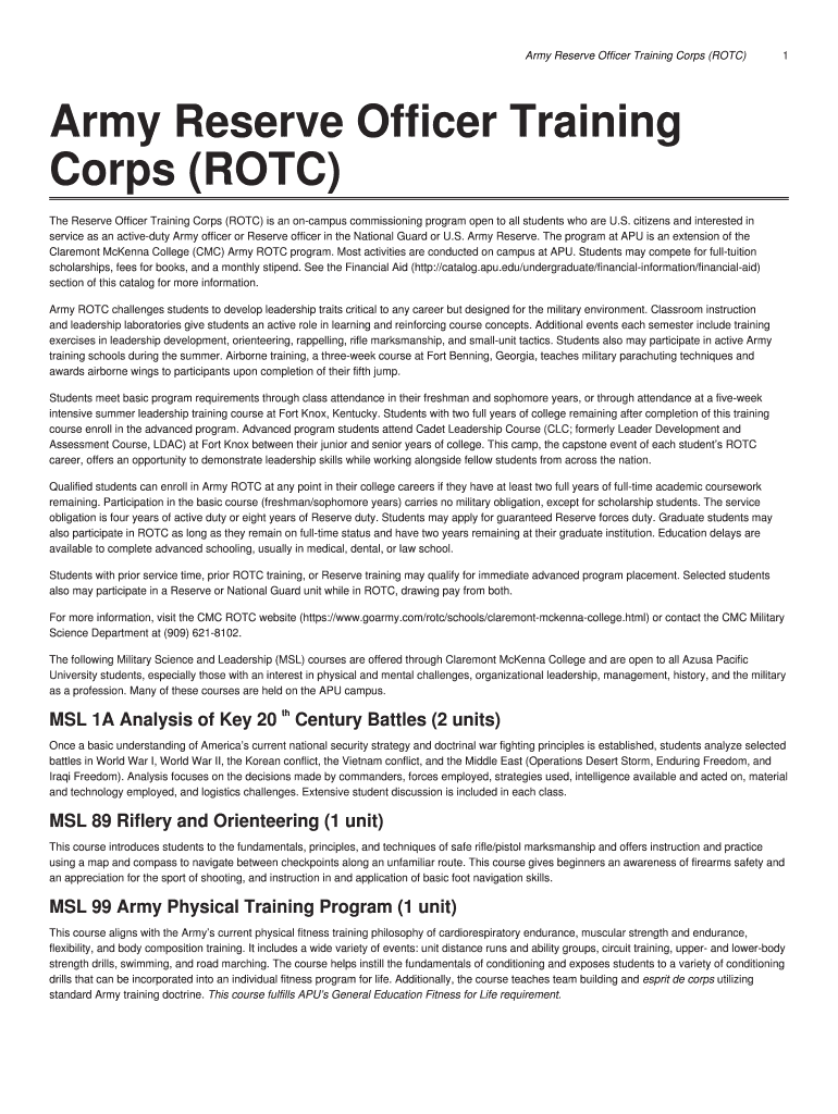 Fillable Online Army Reserve Officer Training Corps (ROTC) Fax Email ...