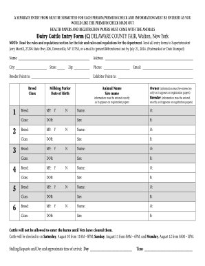Fillable Online delawarecountyfair Dairy Cattle Entry Form C DELAWARE ...