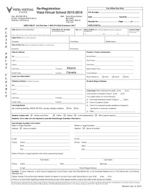 Fillable Online vvschool Returning Student Registration Form 2015-16 ...