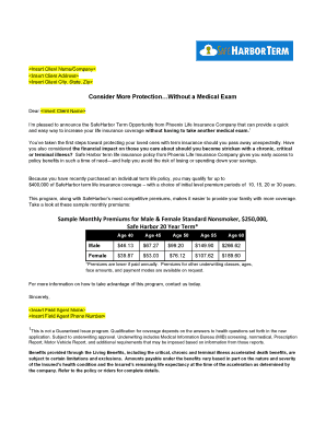 Fillable Online Sample Monthly Premiums for Male Female Standard Fax ...