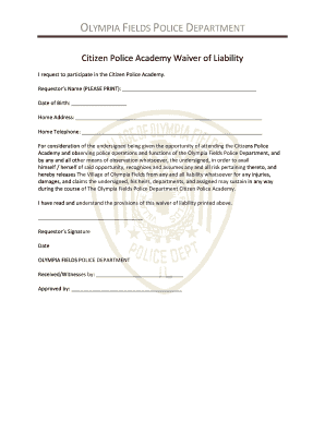 Fillable Online Citizen Police Academy Waiver Liability - Olympia ...