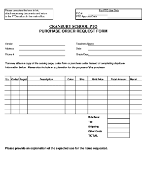 Fillable Online portal cranburyschool CRANBURY SCHOOL PTO PURCHASE ...