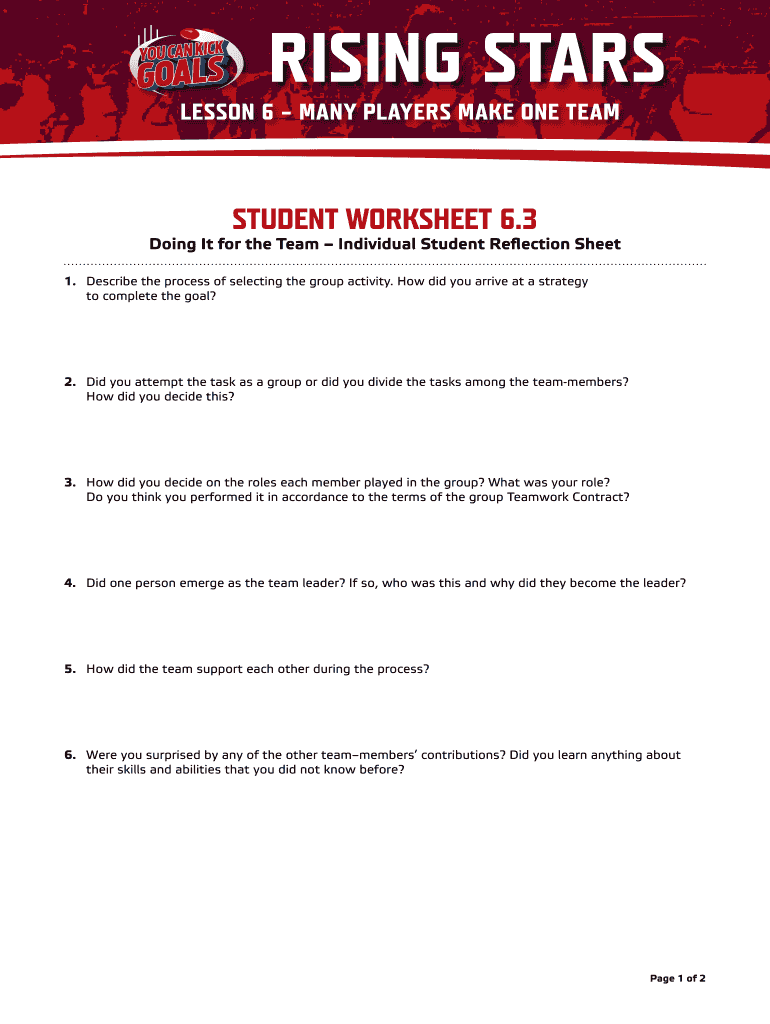 Fillable Online Doing It for the Team Individual Student Reflection ...