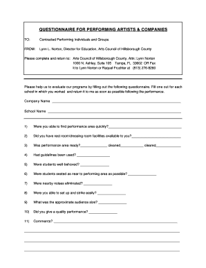 Fillable Online QUESTIONNAIRE FOR PERFORMING ARTISTS COMPANIES Fax ...