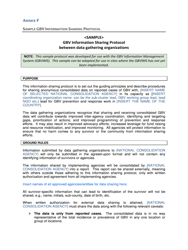 Fillable Online SAMPLE GBV Information Sharing Protocol between data ...