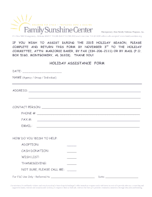 Fillable Online familysunshine Holiday Assistance Form - familysunshine ...
