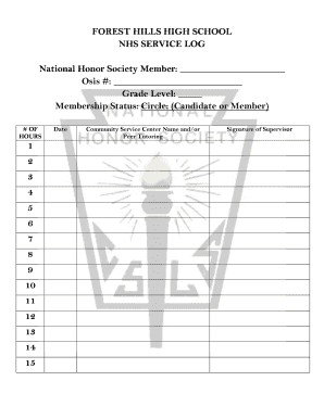 Fillable Online FOREST HILLS HIGH SCHOOL NHS SERVICE LOG Osis Grade Fax ...