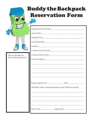 Fillable Online Buddy the Backpack Reservation Form Fax Email Print ...