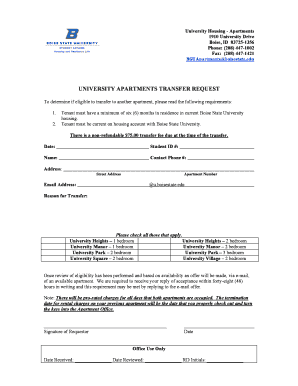 Fillable Online University apartments transfer request - Housing and ...