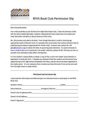 Fillable Online Book Club Permission Slipdocx Fax Email Print - pdfFiller