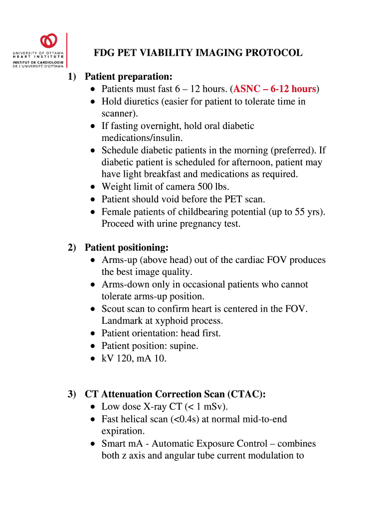 Fillable Online FDG PET VIABILITY IMAGING PROTOCOL Fax Email Print ...