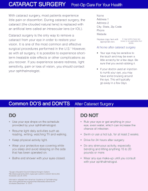 Fillable Online CATARACT SURGERY Post-Op Care For Your Health Fax Email ...