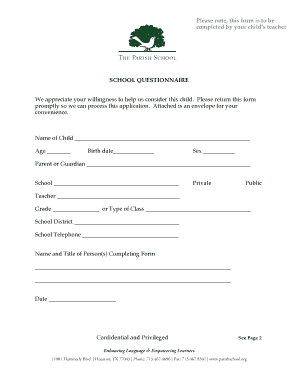 Fillable Online parishschool completed by your childs teacher ...