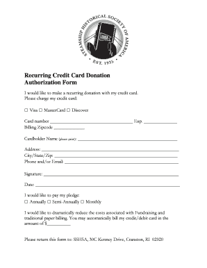 Fillable Online Recurring Credit Card Donation Authorization Form Fax ...