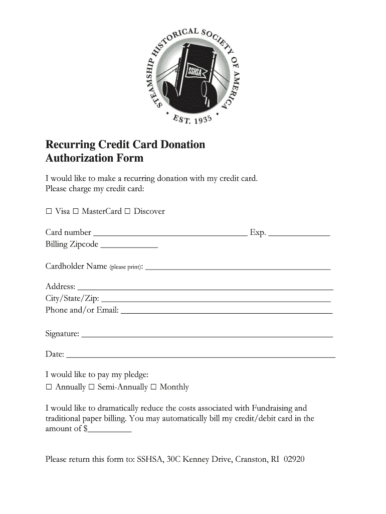 Fillable Online Recurring Credit Card Donation Authorization Form Fax ...