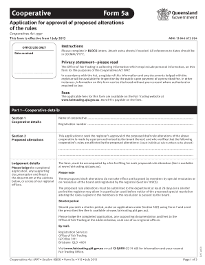 Fillable Online Cooperative Form 5a - Application for approval of ...