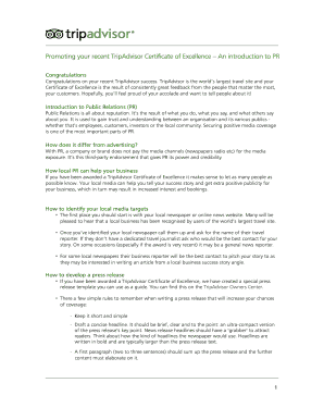 Fillable Online Promoting your recent TripAdvisor Certificate of ...
