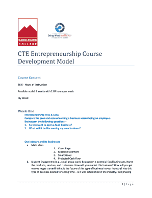 Fillable Online CTE Entrepreneurship Course Fax Email Print - pdfFiller